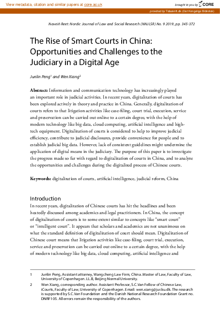 (PDF) The Rise of Smart Courts in China: Opportunities and Challenges ...