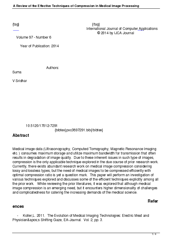(PDF) A Review of the Effective Techniques of Compression in Medical Image Processing