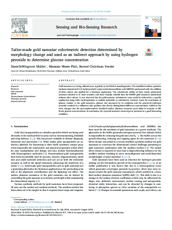 (PDF) Tailor-made gold nanostar colorimetric detection determined by ...