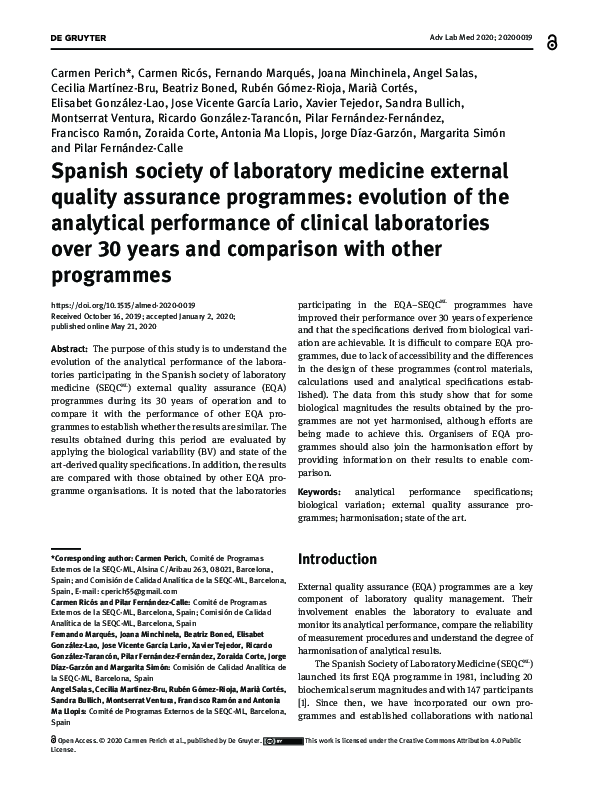 (PDF) Spanish society of laboratory medicine external quality assurance ...