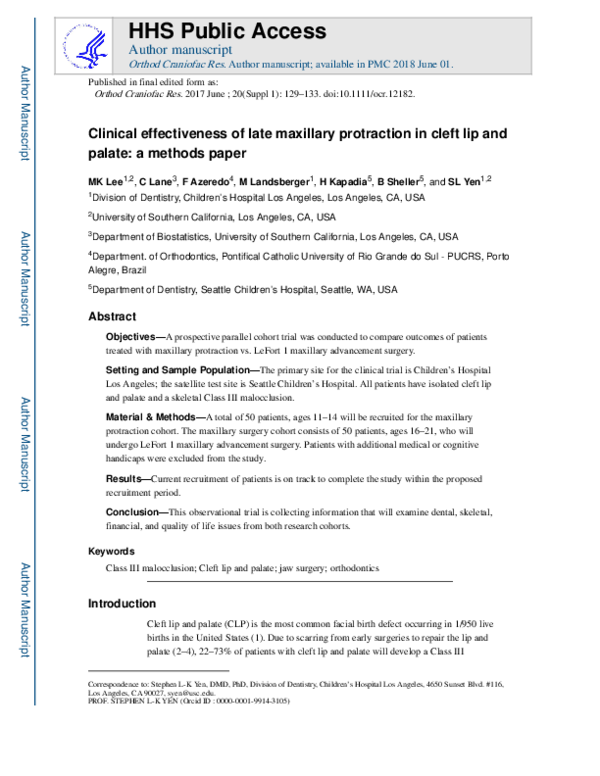 (PDF) Clinical effectiveness of late maxillary protraction in cleft lip ...