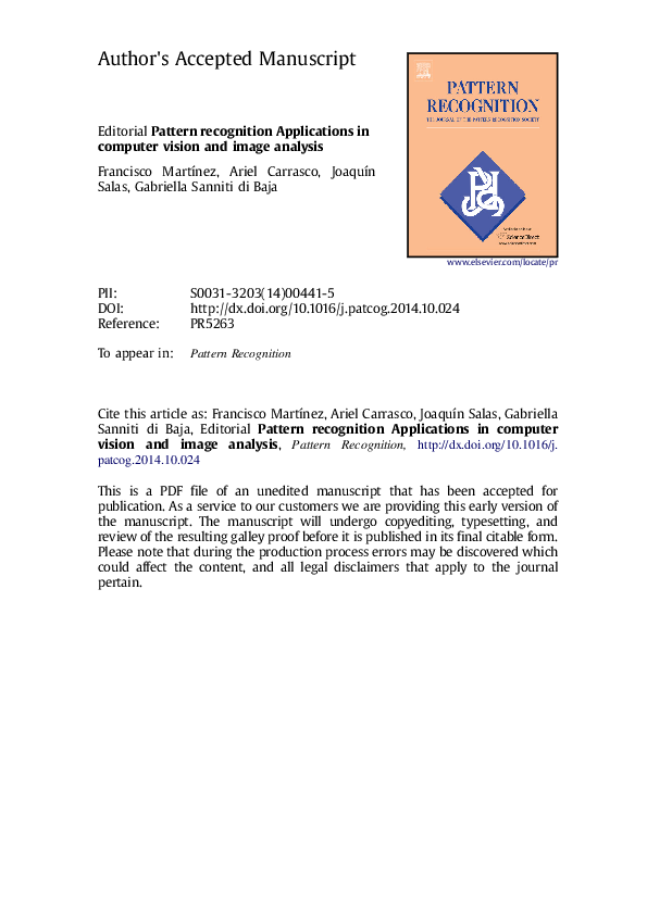 (PDF) Pattern recognition applications in computer vision and image ...