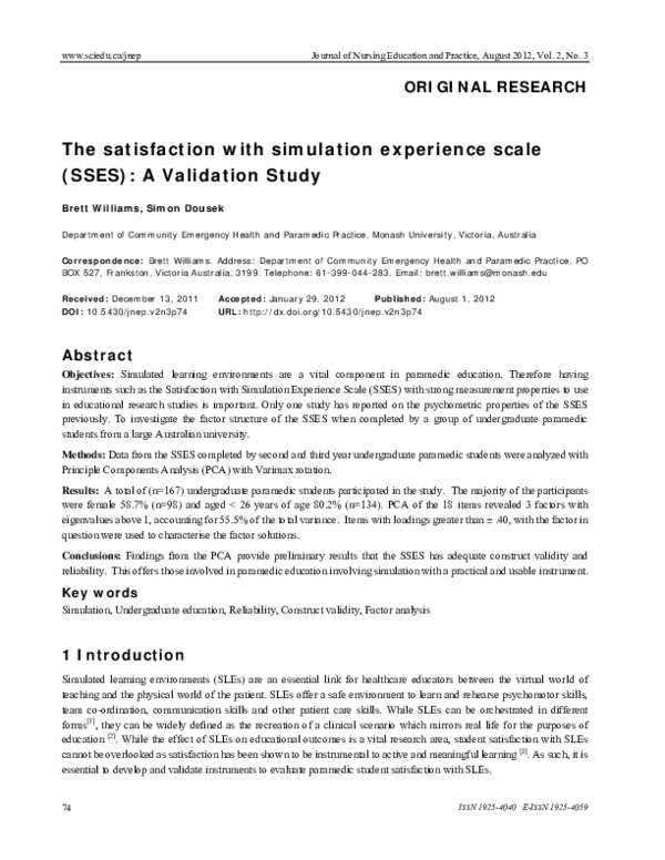 (PDF) The satisfaction with simulation experience scale (SSES): A ...
