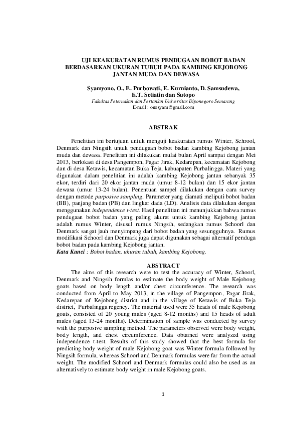 (PDF) Uji Keakuratan Rumus Pendugaan Bobot Badanberdasarkan Ukuran ...