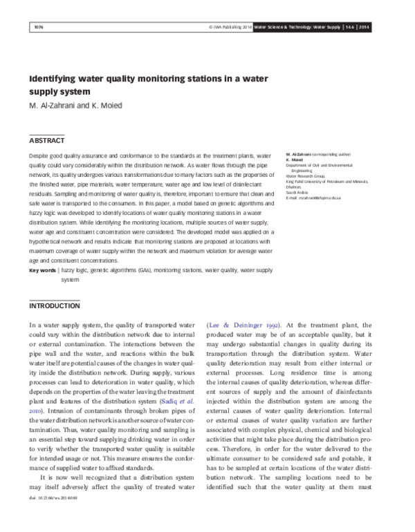 (PDF) Identifying water quality monitoring stations in a water supply ...