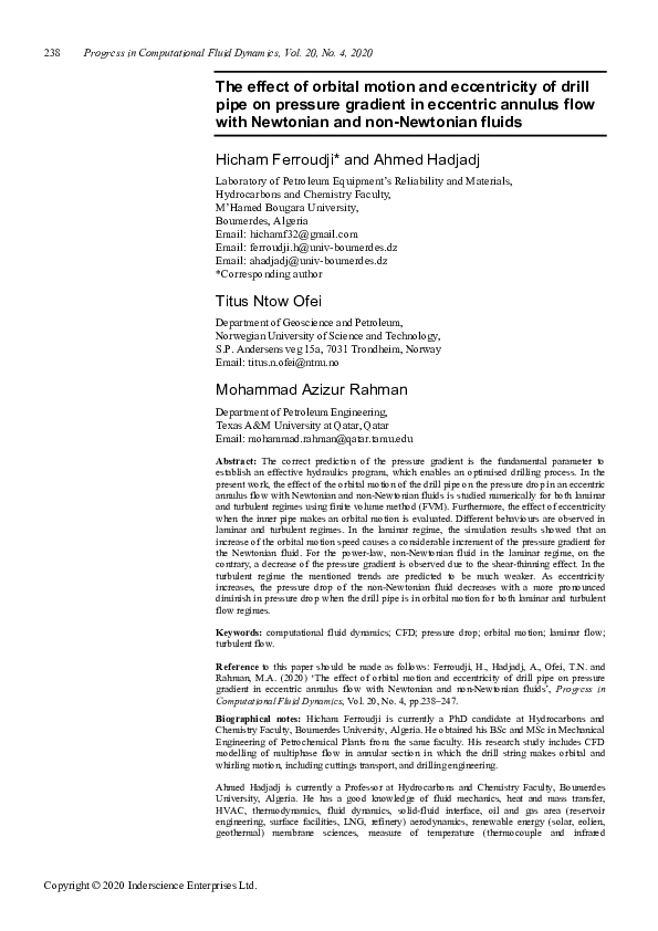 (PDF) The effect of orbital motion and eccentricity of drill pipe on pressure gradient in ...