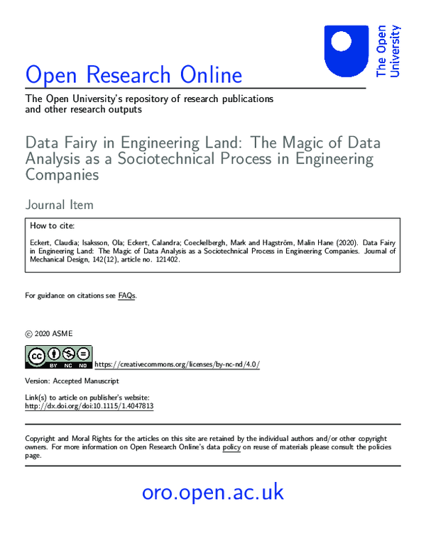 (PDF) Data Fairy in Engineering Land: The Magic of Data Analysis as a ...