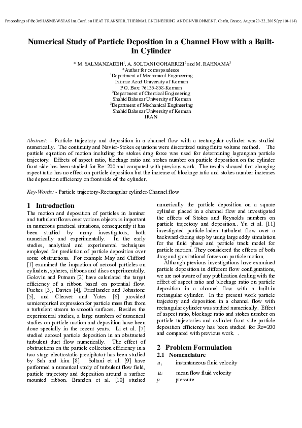(PDF) Numerical Study of Particle Deposition in a Channel Flow with a Built-In Cylinder