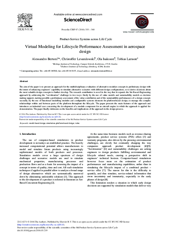 Pdf Virtual Modeling For Lifecycle Performance Assessment In Aerospace Design