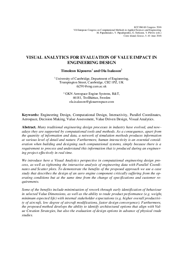 (PDF) Visual Analytics for Evaluation of Value Impact in Engineering Design