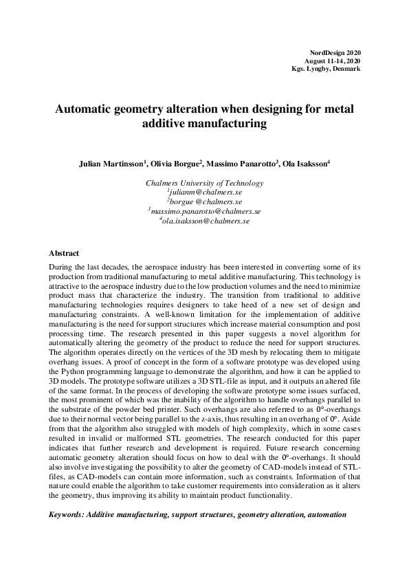 (PDF) Automatic geometry alteration when designing for metal additive manufacturing