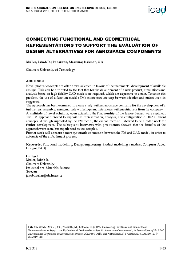 (PDF) Connecting Functional and Geometrical Representations to Support the Evaluation of Design ...