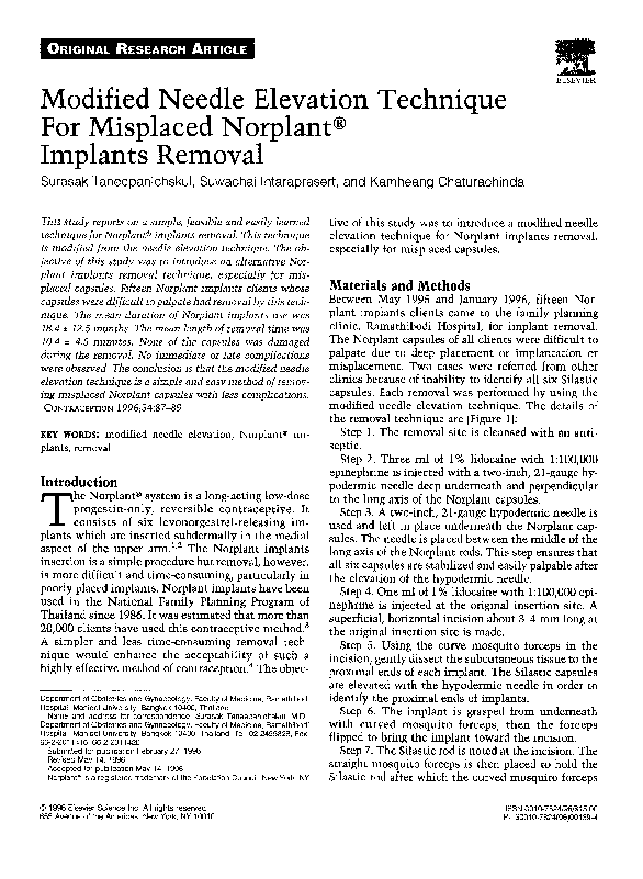 (PDF) Modified needle elevation technique for misplaced Norplant ...