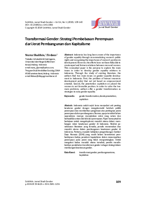 (PDF) Transformasi Gender: Strategi Pembebasan Perempuan dari Jerat ...