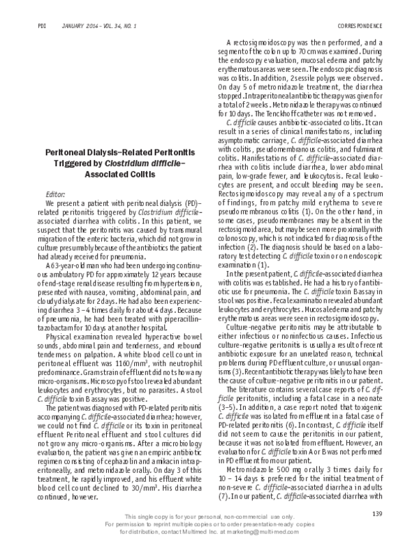(PDF) Peritoneal Dialysis–Related Peritonitis Triggered by Clostridium ...