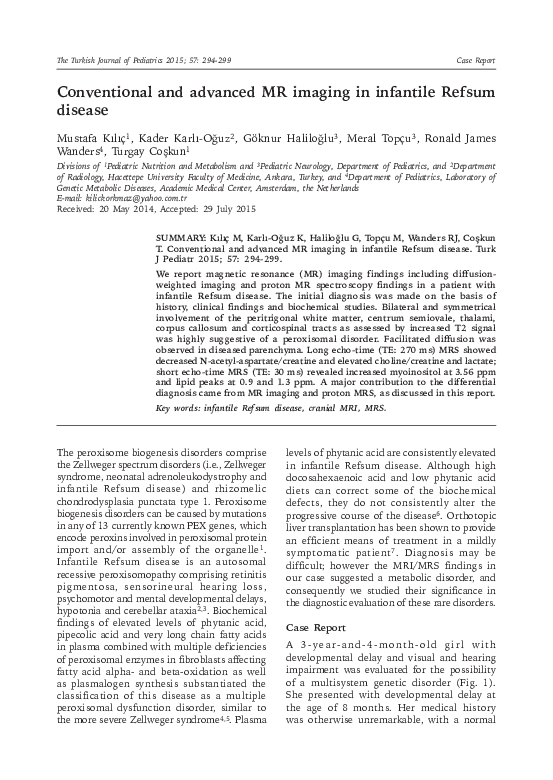(PDF) Conventional and advanced MR imaging in infantile Refsum disease