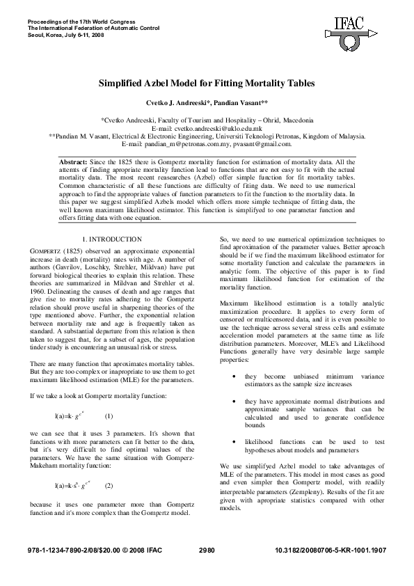 (PDF) Simplified Azbel Model for Fitting Mortality Tables