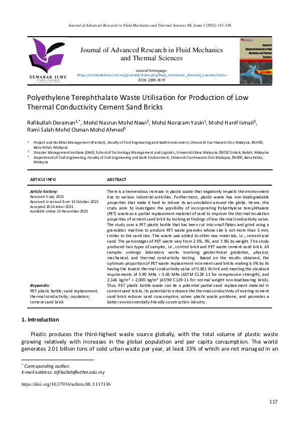 (PDF) Polyethylene Terephthalate Waste Utilisation for Production of Low Thermal Conductivity ...