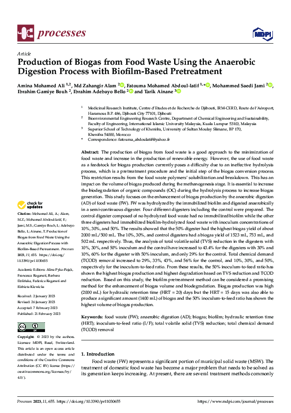 (PDF) Production of Biogas from Food Waste Using the Anaerobic ...