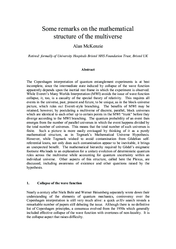 (PDF) Some remarks on the mathematical structure of the multiverse