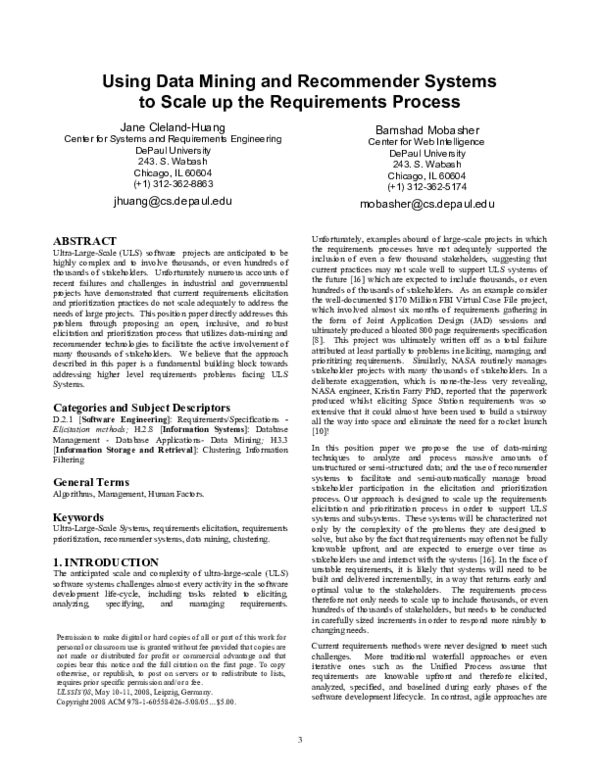 (PDF) Using data mining and recommender systems to scale up the requirements process
