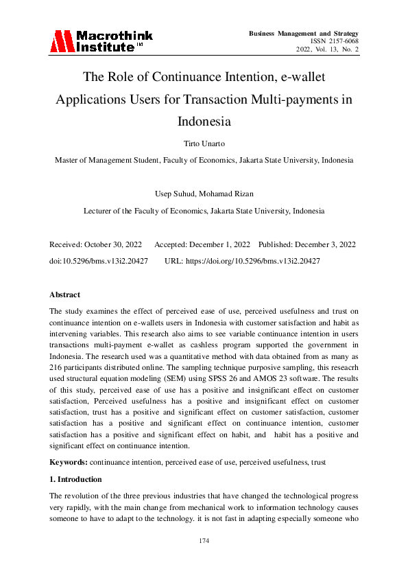(PDF) The Role of Continuance Intention, e-wallet Applications Users for Transaction Multi ...