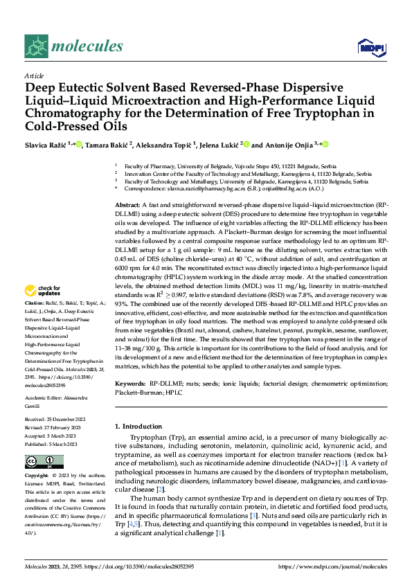 (PDF) Deep Eutectic Solvent Based Reversed-Phase Dispersive Liquid–Liquid Microextraction and ...