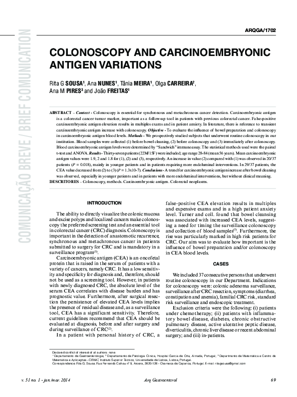 (PDF) Colonoscopy and Carcinoembryonic Antigen Variations