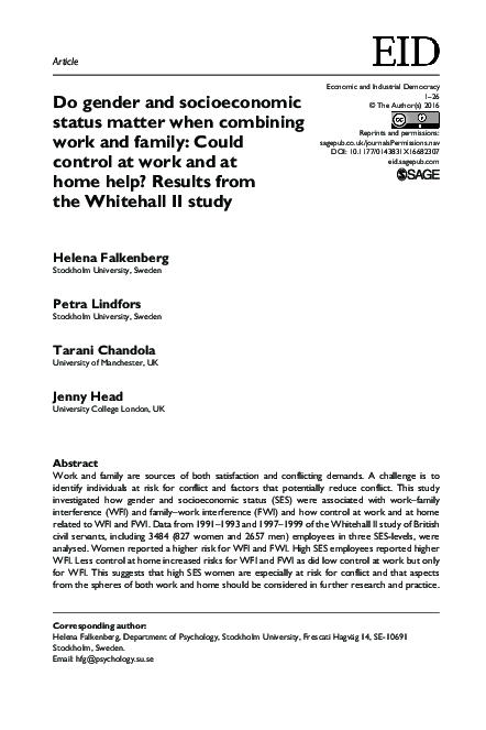 (PDF) Do gender and socioeconomic status matter when combining work and ...