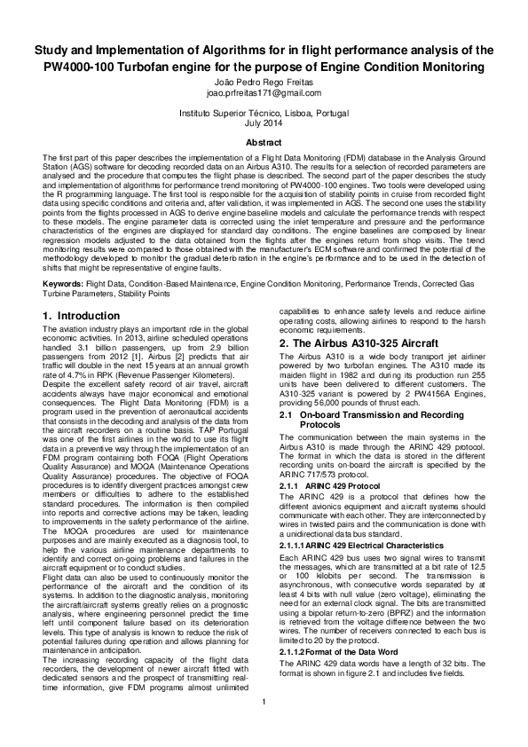 (PDF) Study and Implementation of Algorithms for in flight performance analysis of the PW4000 ...