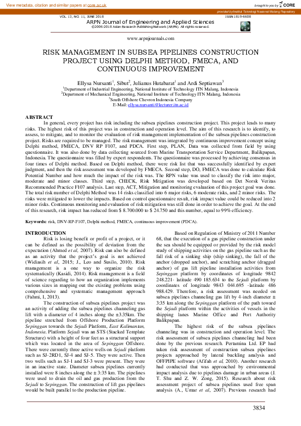 (PDF) Risk Management in Subsea Pipelines Constructionproject Using ...