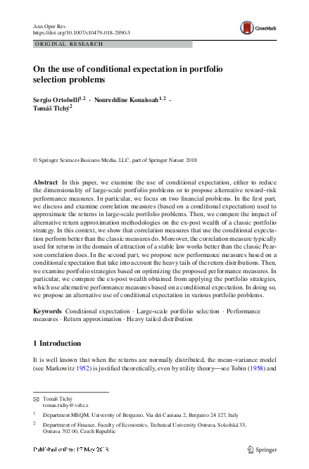 (PDF) On the use of conditional expectation in portfolio selection problems | Sergio Lozza ...