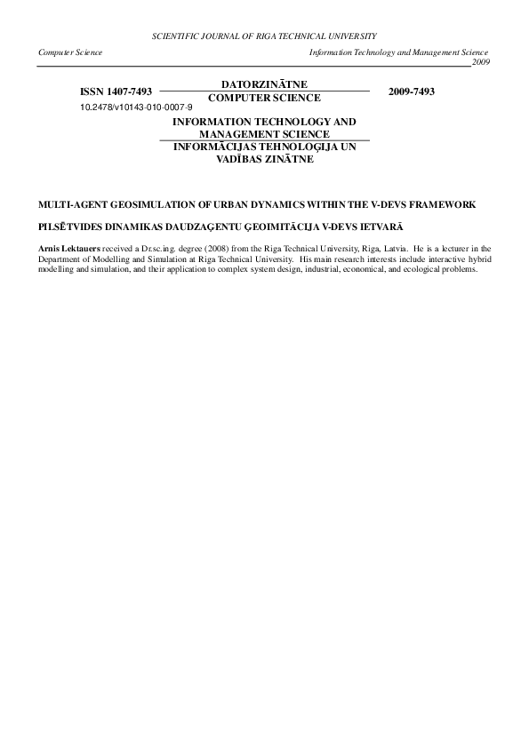 Pdf Multi Agent Geosimulation Of Urban Dynamics Within The V Devs Framework