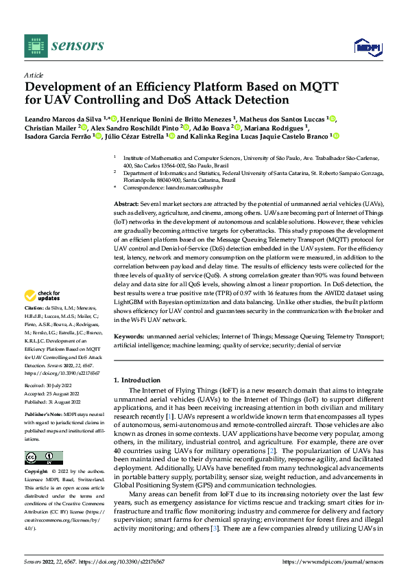 (PDF) Development of an Efficiency Platform Based on MQTT for UAV Controlling and DoS Attack ...