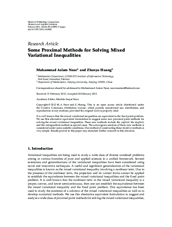 Pdf Some Proximal Methods For Solving Mixed Variational Inequalities 8072