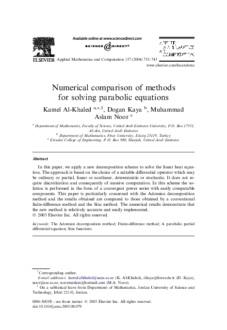 Pdf Numerical Comparison Of Methods For Solving Parabolic Equations