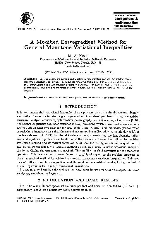 (PDF) A modified extragradient method for general monotone variational ...