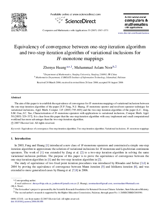 (PDF) Equivalency of convergence between one-step iteration algorithm ...