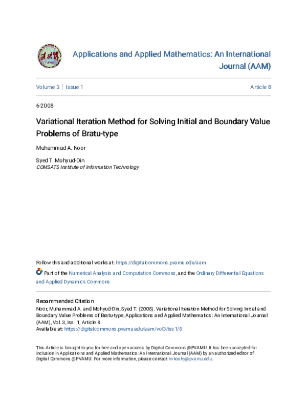 Pdf Variational Iteration Method For Solving Initial And Boundary