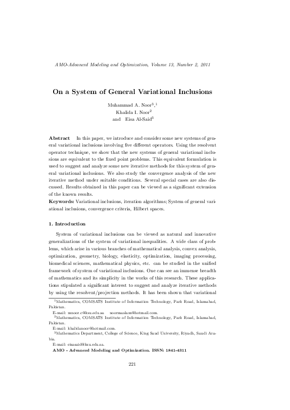 Pdf General Variational Inclusions And Iterative Methods Analysis