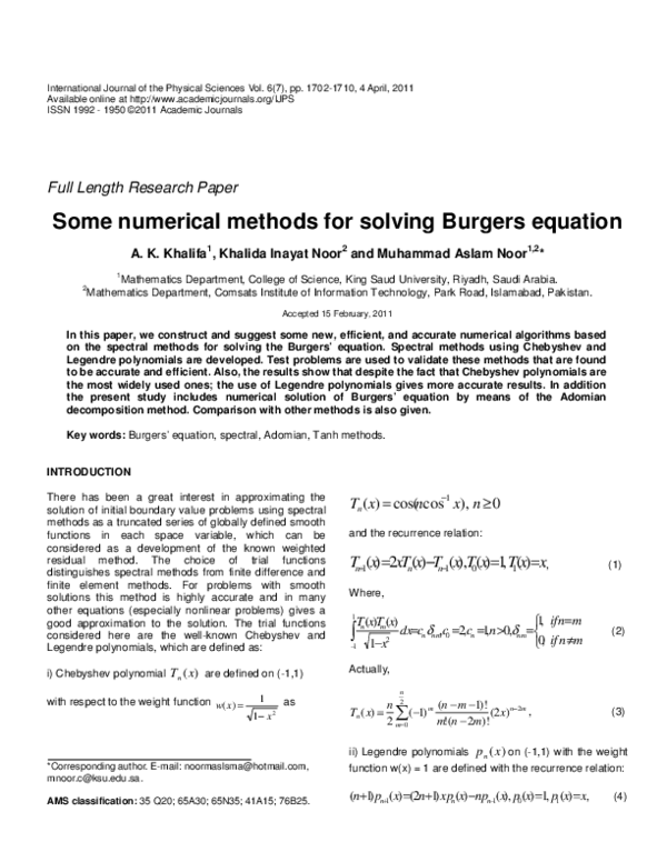 (PDF) Some numerical methods for solving Burgers equation
