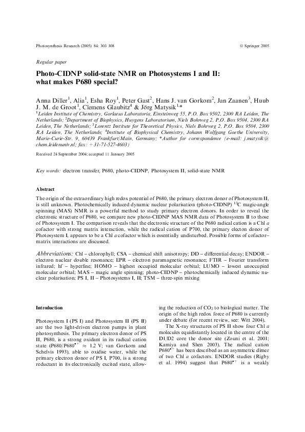 (PDF) Photo-CIDNP solid-state NMR on Photosystems I and II:what makes ...