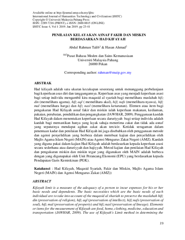 (PDF) PENILAIAN KELAYAKAN ASNAF FAKIR DAN MISKIN BERDASARKAN HAD ...