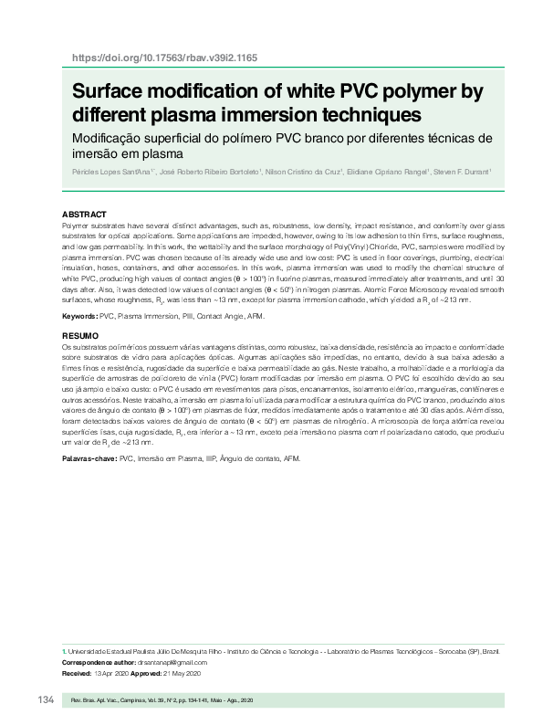 (PDF) Surface modification of white PVC polymer by different plasma immersion techniques