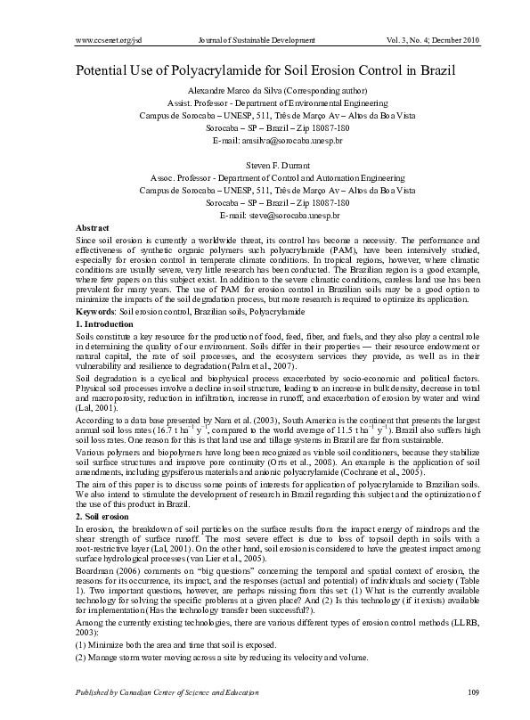 (PDF) Potential Use of Polyacrylamide for Soil Erosion Control in ...