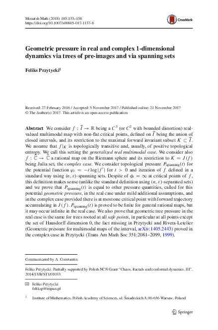 (PDF) Geometric pressure in real and complex 1-dimensional dynamics via ...
