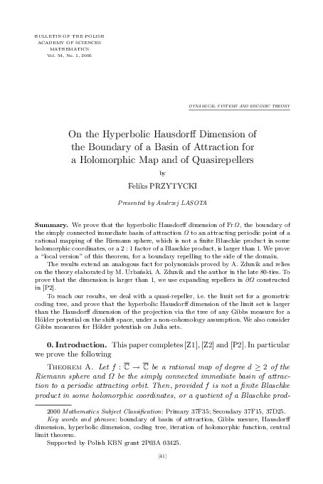 (PDF) On the Hyperbolic Hausdorff Dimension of the Boundary of a Basin ...