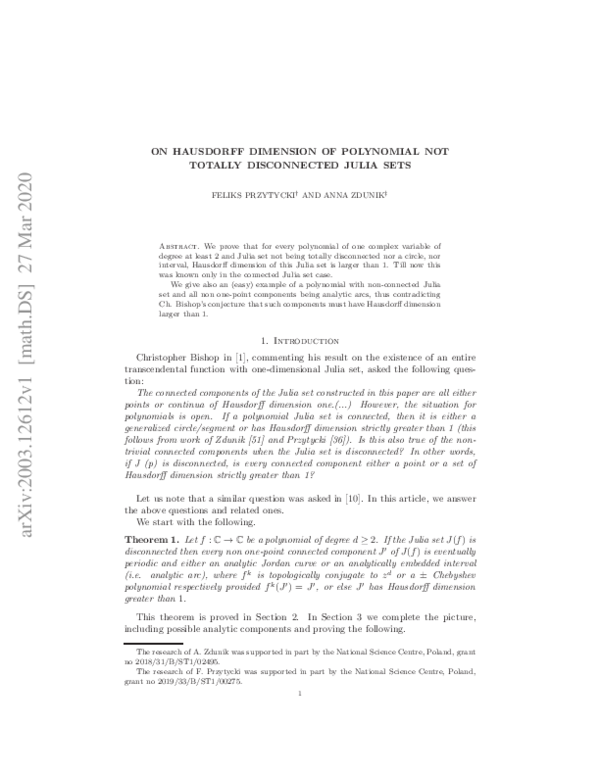 (PDF) On Hausdorff dimension of polynomial not totally disconnected ...