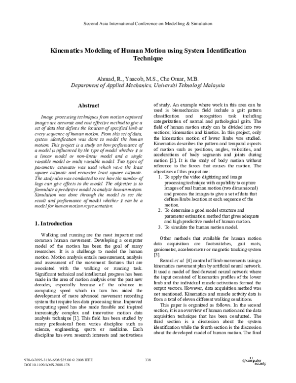 (PDF) Kinematics Modeling of Human Motion Using System Identification Technique