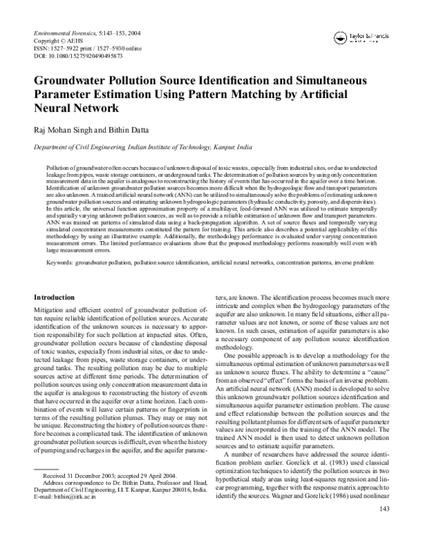 (PDF) Groundwater Pollution Source Identification and Simultaneous Parameter Estimation Using ...